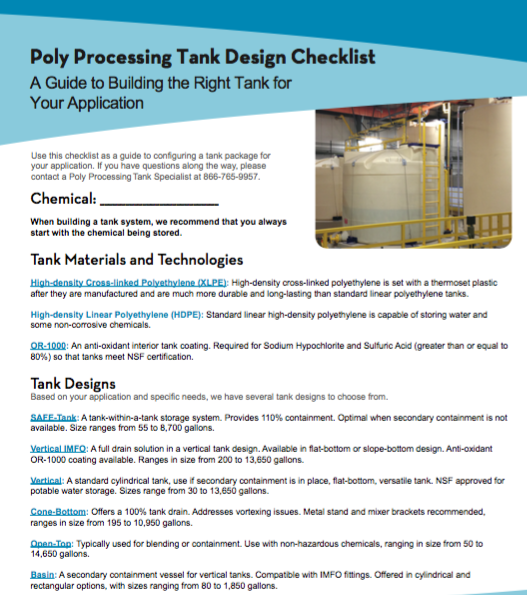 Poly Processing Tank Checklist